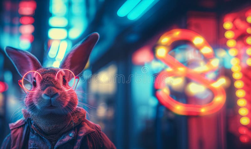 Cool Easter Bunny Rabbit with Pink Sunglasses on Blue and Pink Neon ...