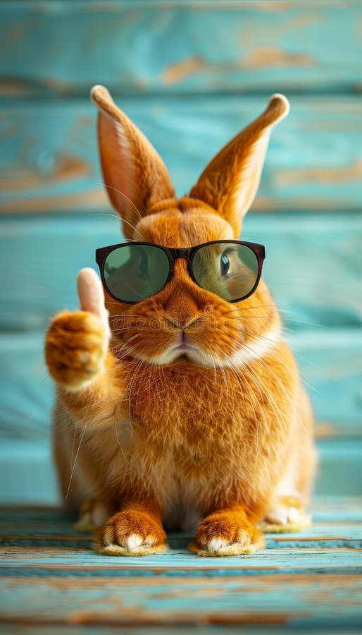 Cool Easter Bunny Rabbit in Sunglasses Giving Thumbs Up on Pastel ...