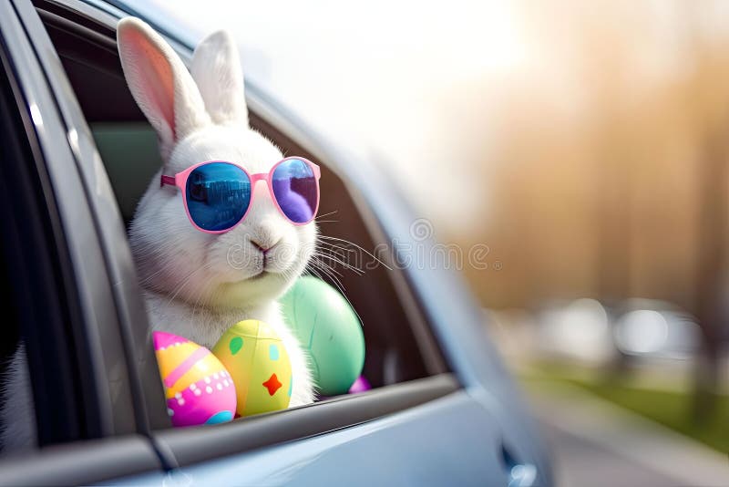 Cool Easter Bunny on a Road Trip Stock Illustration - Illustration of ...