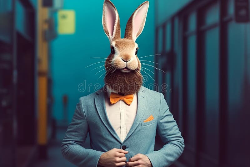 Cool Easter Bunny Standing and Posing As Hipster Modern Man Generative ...