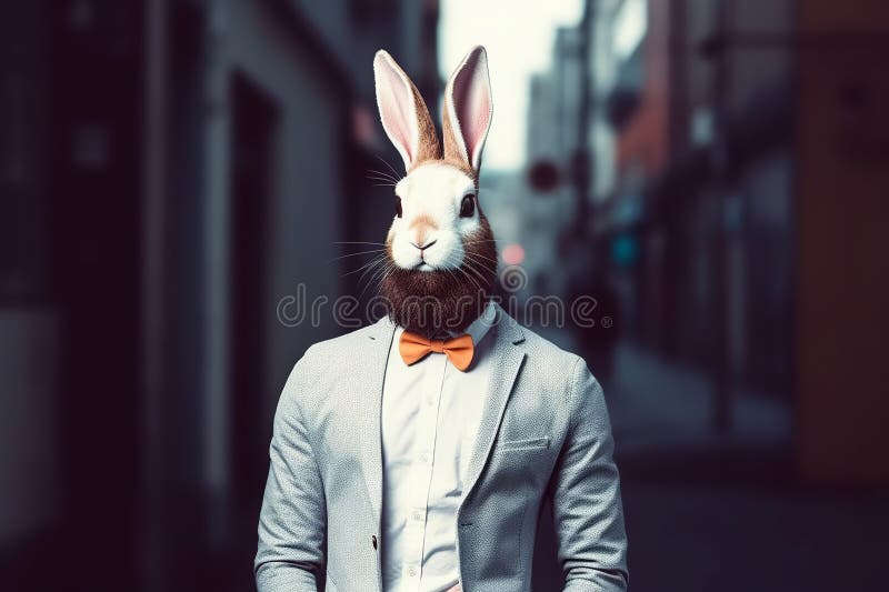 Cool Easter Bunny Standing and Posing As Hipster Modern Man Generative ...