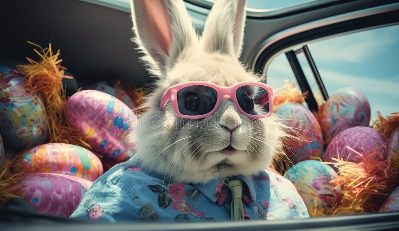 Cool Easter Bunny in Sunglasses with His Eggs Sitting in the Car ...