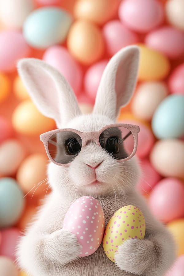 Cool Easter Bunny Wearing Sunglasses Holding Decorated Eggs Stock ...