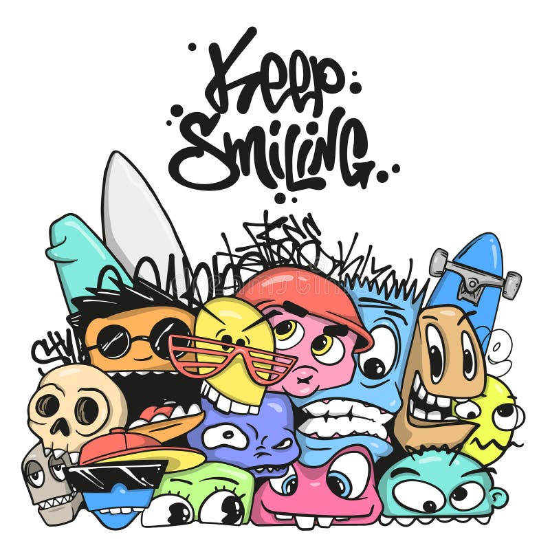 Cool Faces, Hand Drawing Doodle, Keep Smiling Stock Vector ...