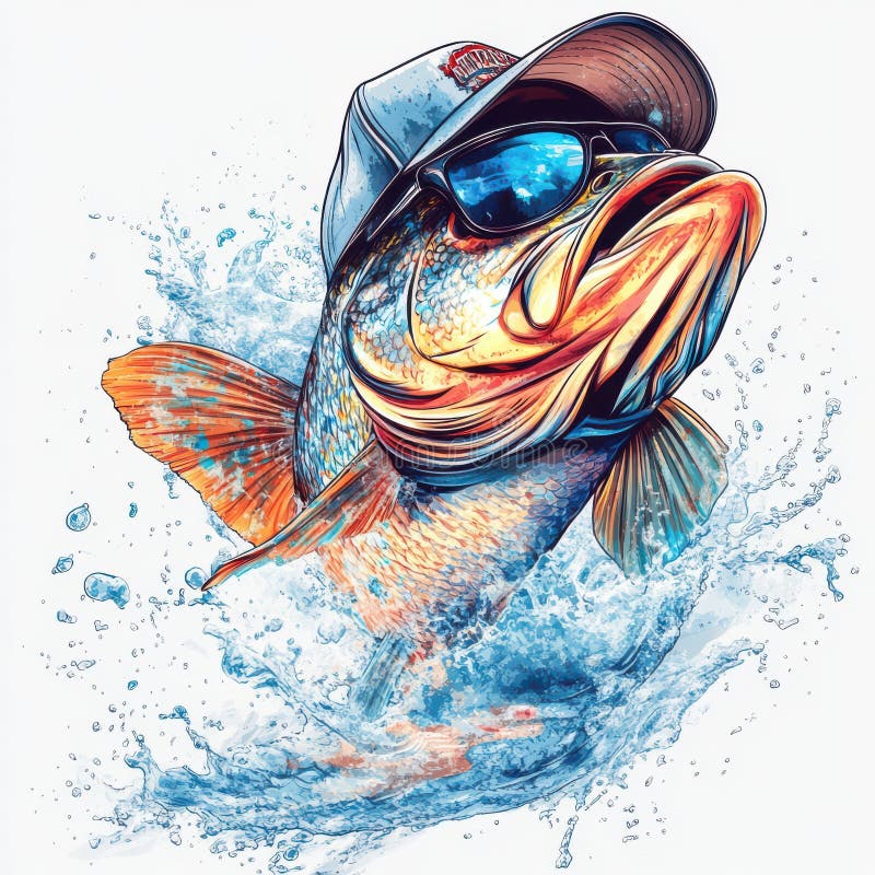 Cool Fish Leaping Water Splashing Sunglasses Hat Stock Illustration - Illustration of colorful ...