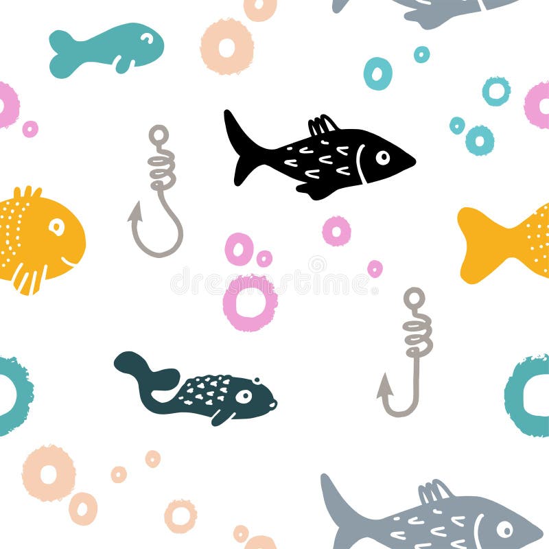 Cool Fish Pattern. Vector Seamless Pattern Design Stock Illustration ...