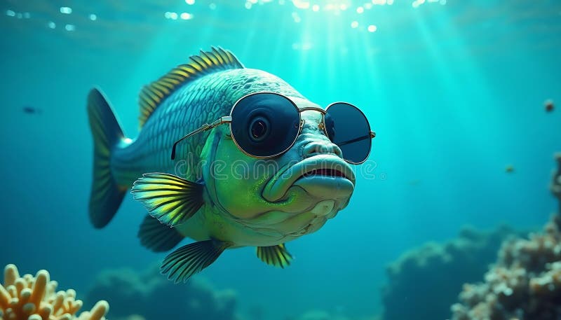 Cool Fish Underwater Wearing Sunglasses Stock Illustration - Illustration of summer, artistic ...