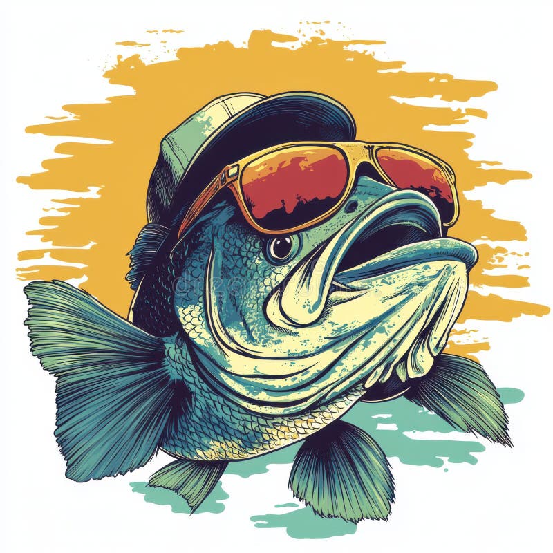Cool Fish Wearing Sunglasses and Cap Summer Vibes Stock Illustration ...