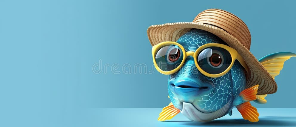Cool Fish Wearing Sunglasses and a Straw Hat Stock Illustration ...