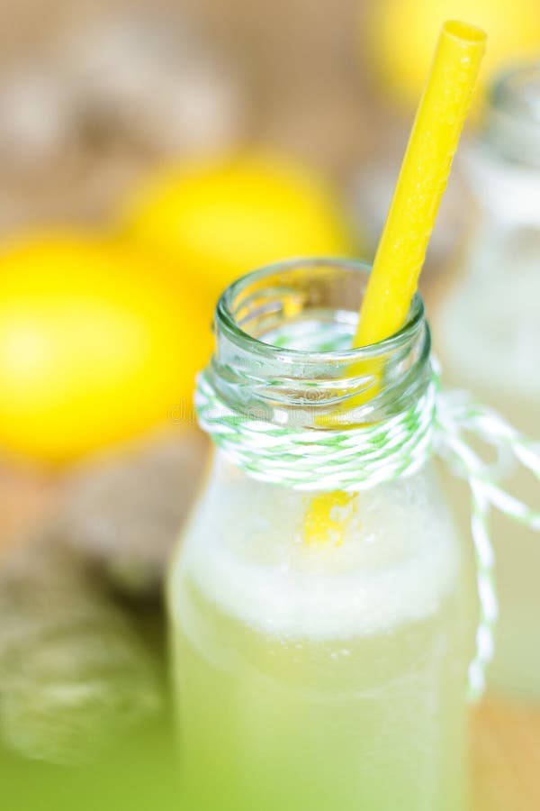 Cool Fizzy Drink with Ginger, Lime and Lemon in a Small Bottle Stock ...
