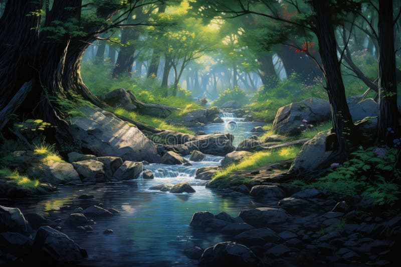 Cool Forest River. Generate Ai Stock Image - Image of flowing, grass ...