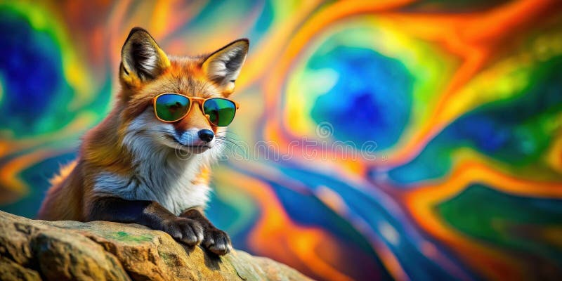 A Cool Fox Wearing Sunglasses Against a Vibrant, Abstract Background ...