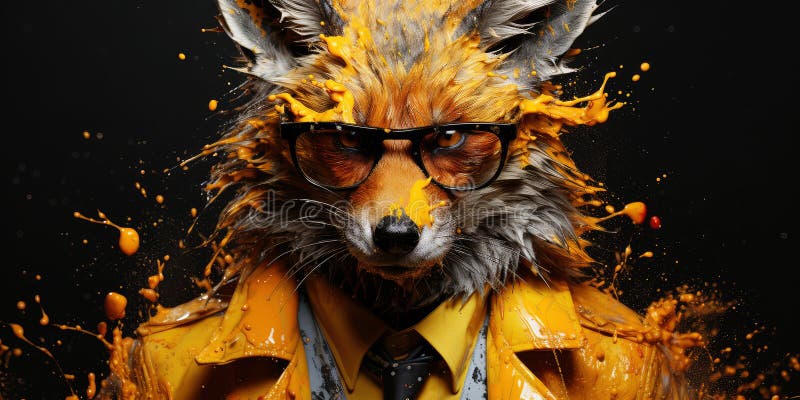 Cool Fox in Yellow Splash. AI Generation Stock Illustration ...