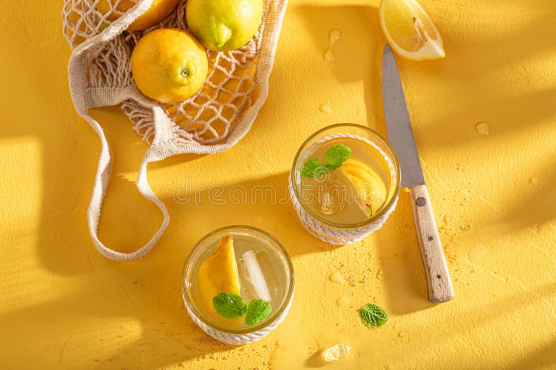 Cool Freshly Lemonade with Soda, Citrus and Lime Stock Image - Image of ...