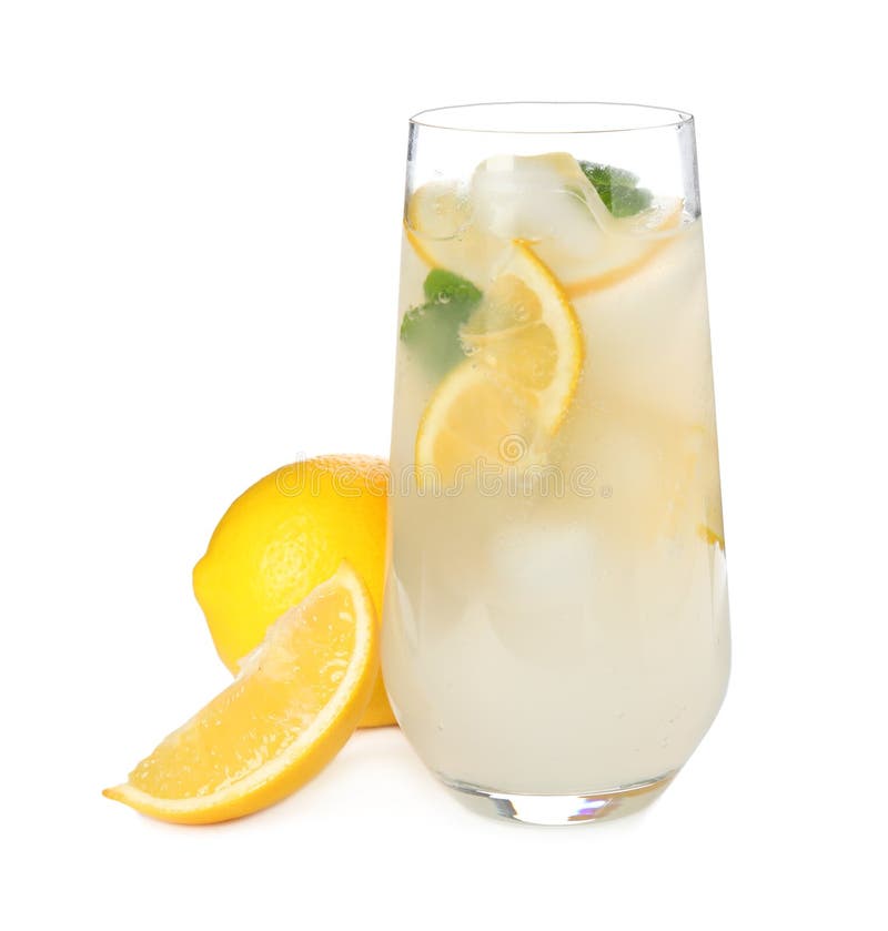 Cool Freshly Made Lemonade in Glass Isolated on White Stock Photo ...