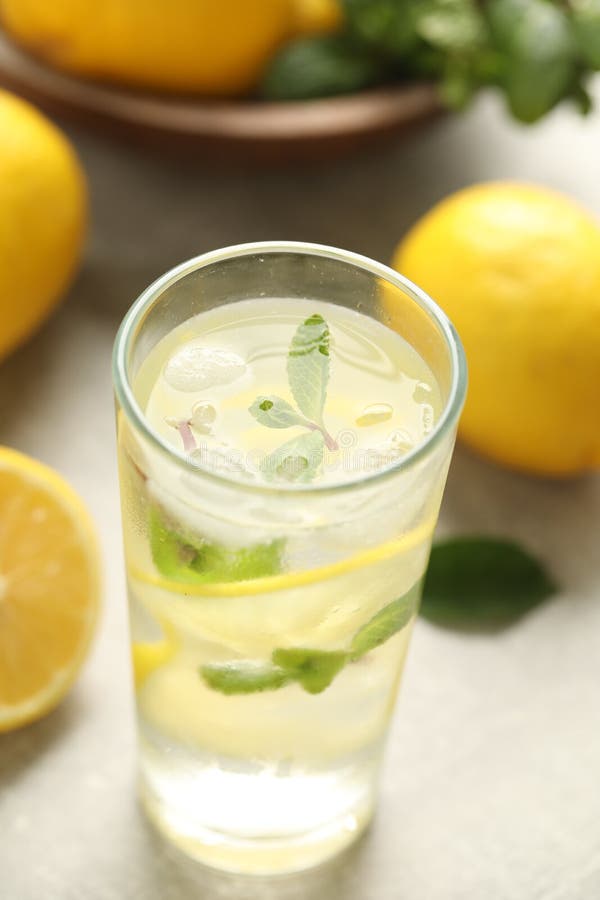 Cool Freshly Made Lemonade in Glass on Light Table, Closeup Stock Image ...