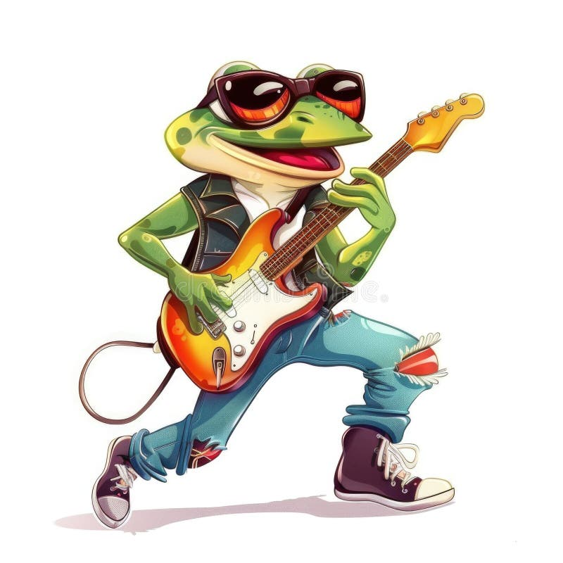 Cool Frog with Sunglasses in Leather Jacket Playing Electric Guitar ...
