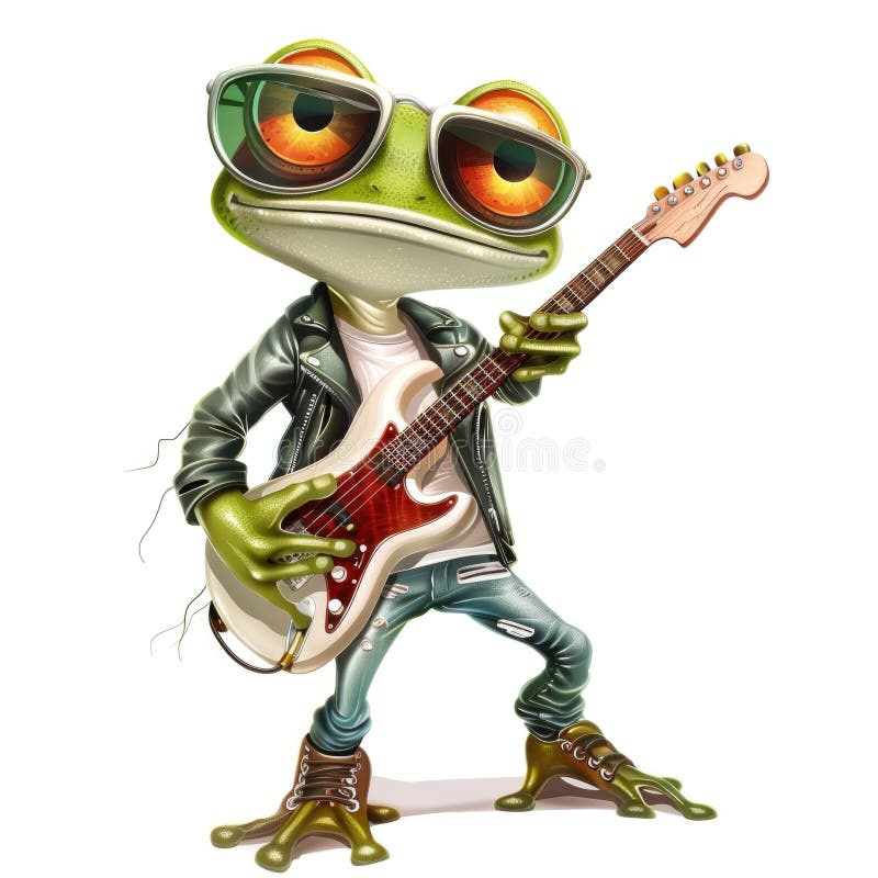 Cool Frog with Sunglasses in Leather Jacket Playing Electric Guitar ...