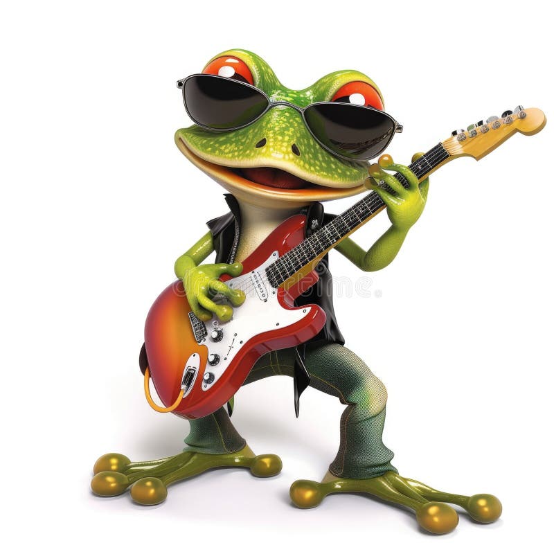 Cool Frog with Sunglasses in Leather Jacket Playing Electric Guitar ...