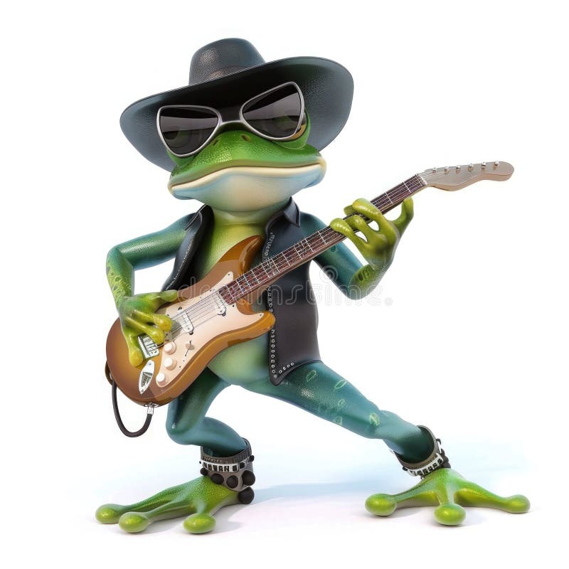 Cool Frog with Sunglasses in Leather Jacket Playing Electric Guitar ...