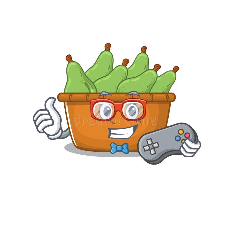Cool Gamer of Pear Fruit Box Mascot Design Style with Controller Stock ...