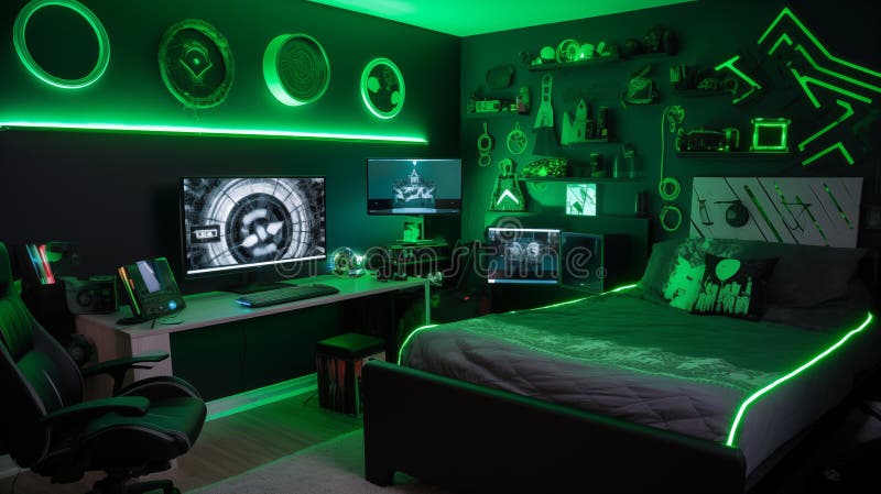 Cool gamer room stock illustration. Illustration of cyber - 301824983