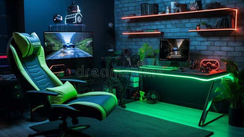Cool gamer room stock illustration. Illustration of gaming - 301824985