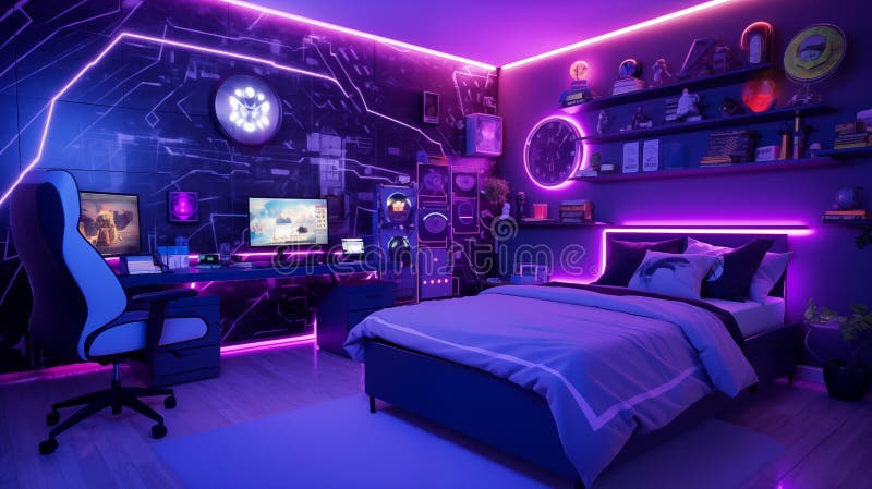 Cool gamer room stock illustration. Illustration of desktop - 301824996