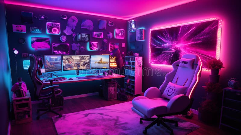 Cool gamer room stock illustration. Illustration of keyboard - 301825002