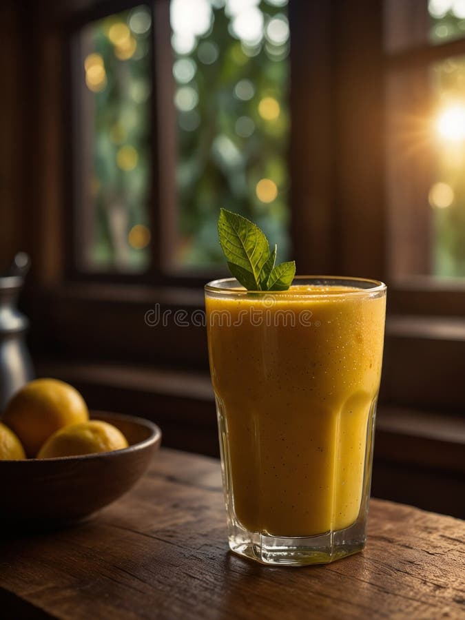 A Cool Glass of Mango-based Beverage, Milkshake, Juice, Mint Stock ...