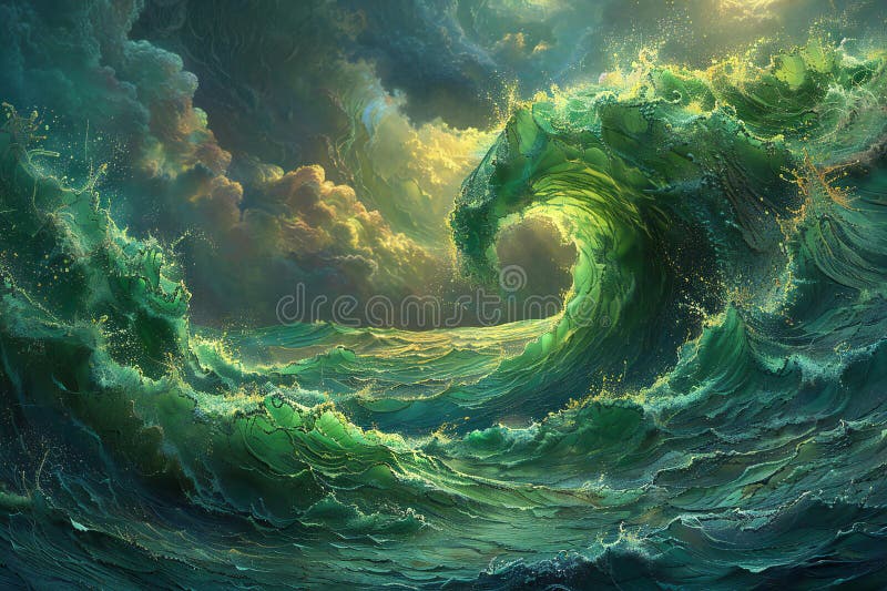 A Cool Gradient Wave Pattern in Green and Blue with Waves Around it ...