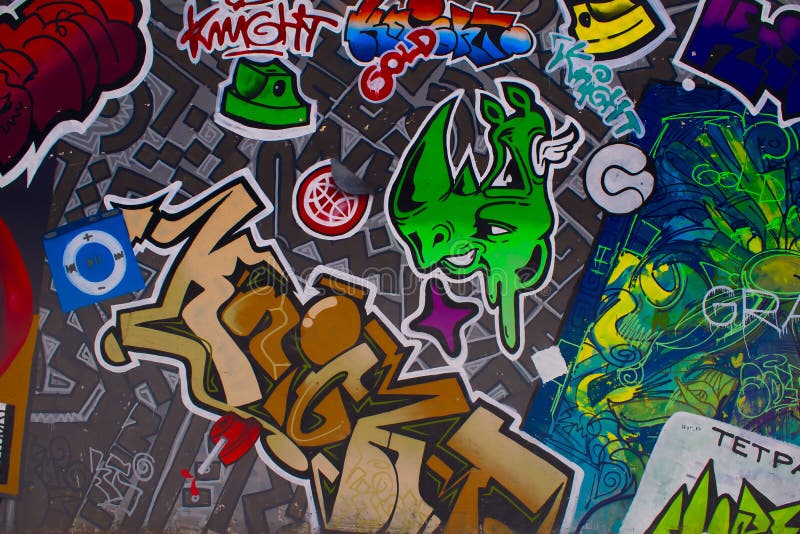 Cool graffiti on the wall editorial stock image. Illustration of mural ...