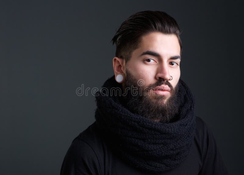 Cool Guy with Beard and Piercings Stock Image - Image of hair ...