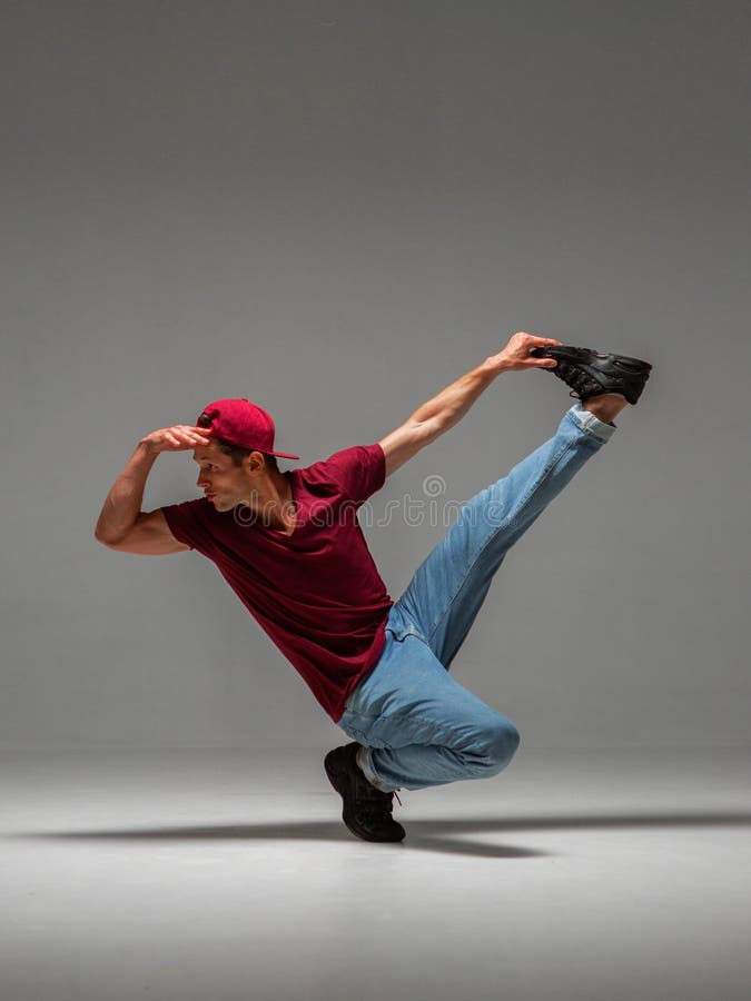 Cool Guy Dancing Contemporary Dance In Studio. Neon Light Background ...