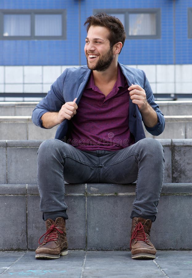 Cool Guy Sitting Outside on Steps Stock Image - Image of modern, jeans ...