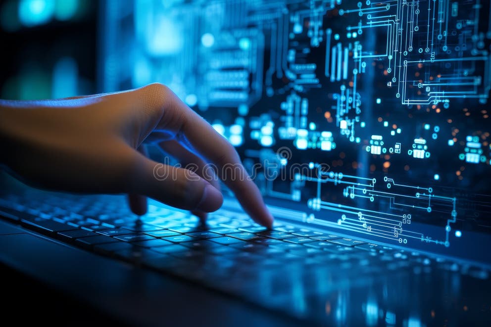 Cool Hand of Robot Touch. Coding Monitor Science Stock Image - Image of ...