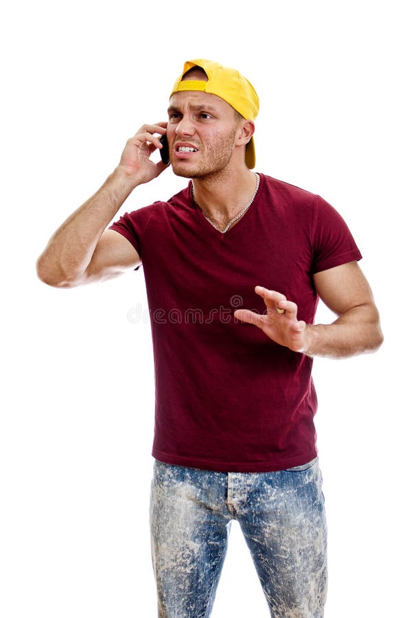Cool Handsome Guy Talking on the Mobile Phone. Stock Image - Image of ...