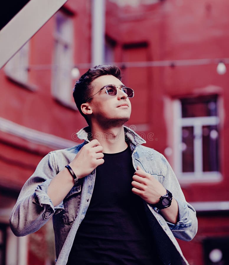 Cool Handsome Man in Denim Jacket Stock Image - Image of cool, modern ...