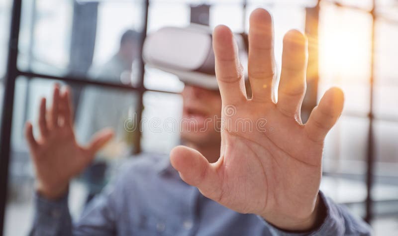 Cool Handsome Man Put on Virtual Reality Goggles for the First Time in ...