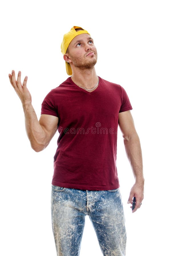 Cool Handsome Thinking Guy Looking Up. Stock Image - Image of ...