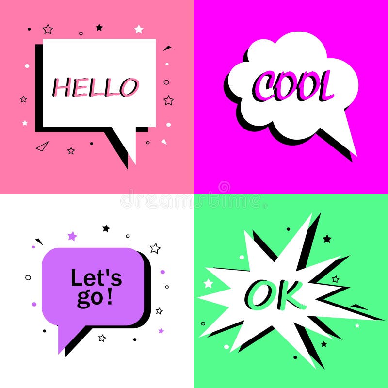 Cool Hello Ok Lets Go, Speech Bubbles with Dialog Words Vector Bubbles ...