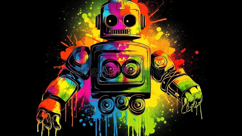 A Cool Hip Music Robot Illustration in a Graffiti Spray Style, Ai ...
