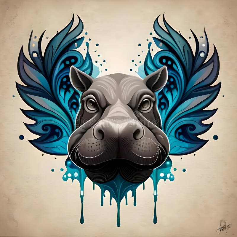 Cool Hippo Graphic Style - Ai Generated Image Stock Image - Image of ...