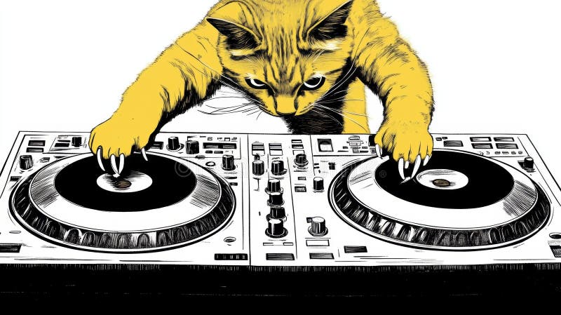 DJ Cat Scratching stock illustration. Illustration of disc - 372921319