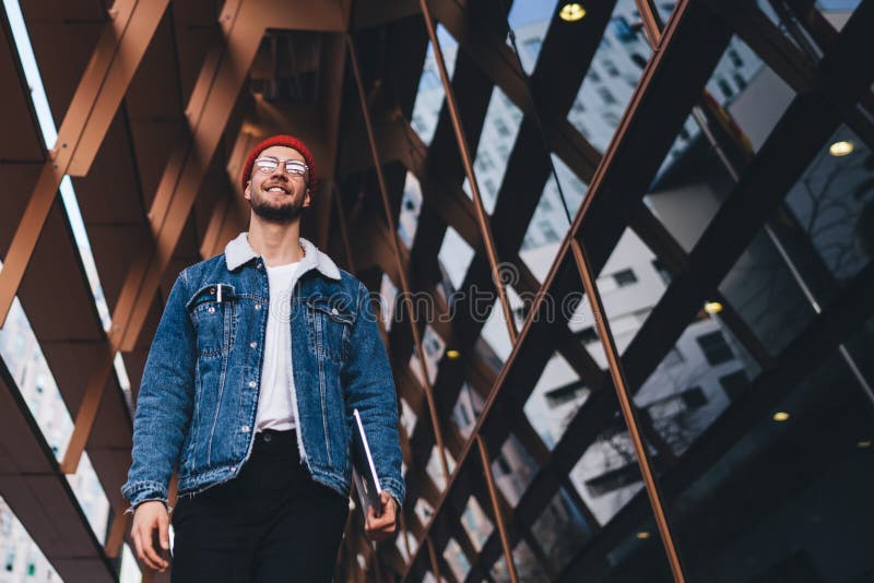 Cool Inspired Male Walking with Tablet in Hand Stock Image - Image of ...