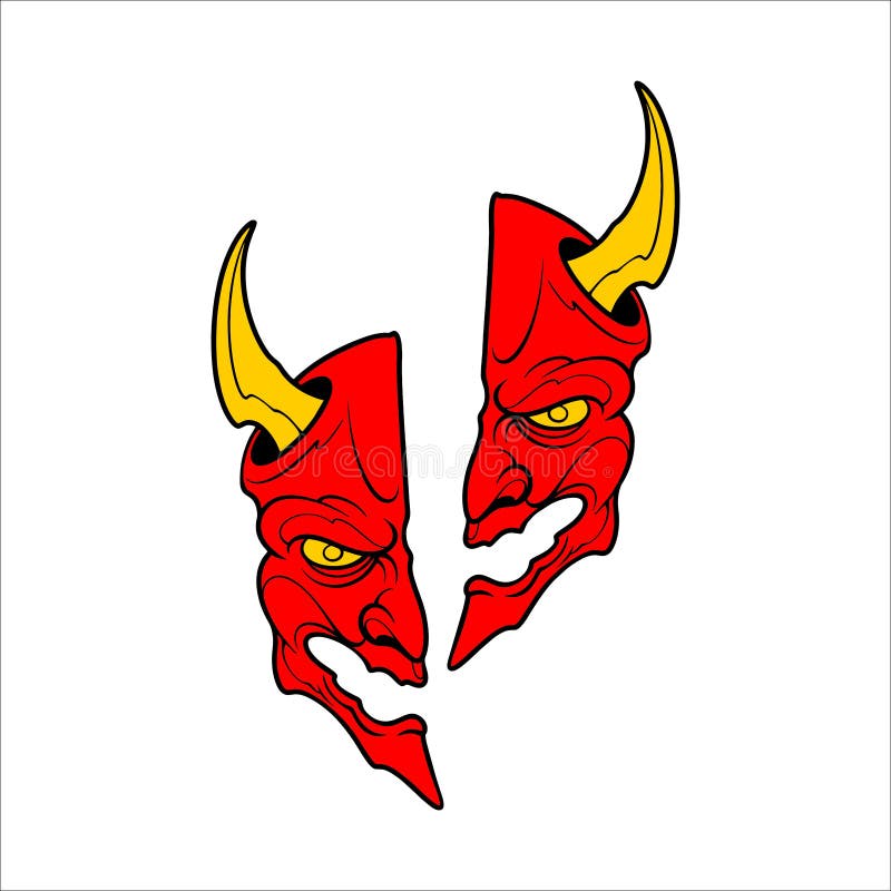 Oni mask split in half stock illustration. Illustration of poster ...