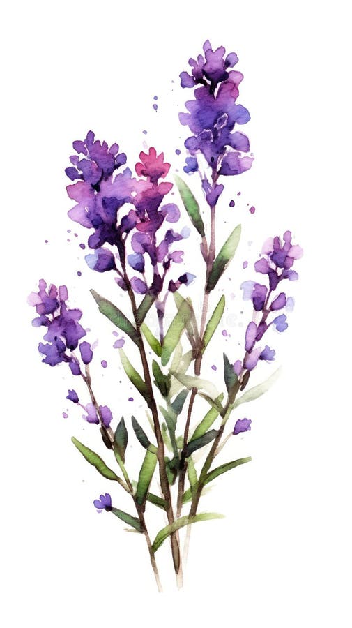 Cool Lavender Watercolor Bundle on White Background in Modern Style ...