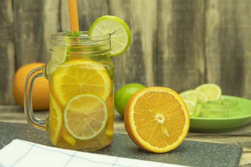 Cool Lemonade Made from Orange and Lime Slices Stock Image - Image of ...