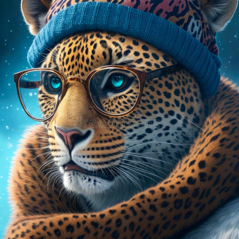 Cool Leopard Illustration T-shirt Design Wearing Glasses Stock ...