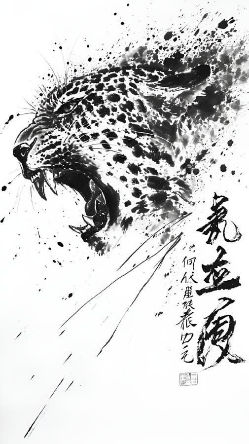 Cool Leopard Sketch with Decorative Texts Stock Illustration ...